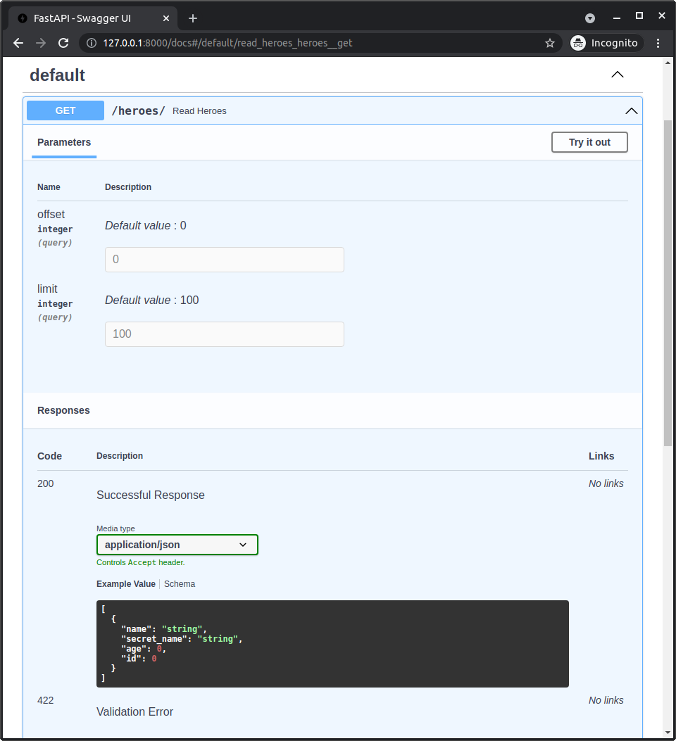 使用 Fastapi 和 Sqlmodel 读取带限制和偏移量的英雄数据 Sqlmodel 中文